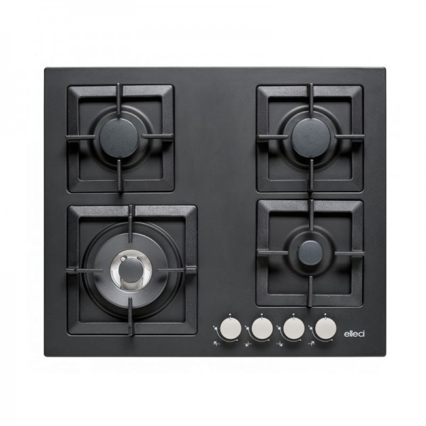 Plita pe gaz Elleci Plano 60 cm, 4 arzatoare, gratar fonta, Full Black G40